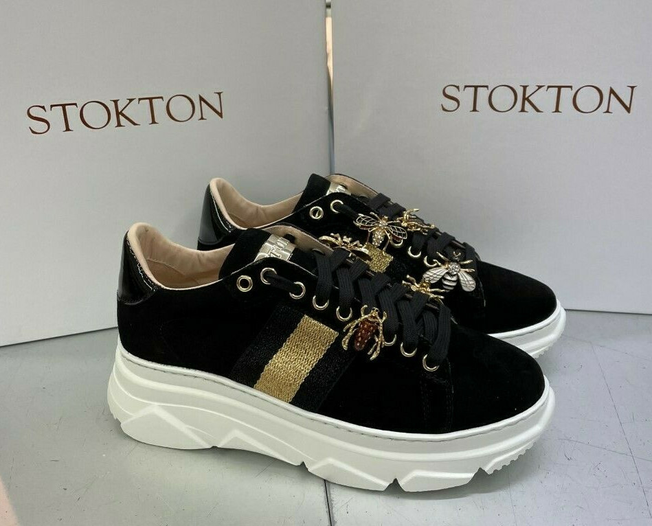 Stokton 813-D Sneakers In Black Suede With Gold Accents. Jewel Apis On ...