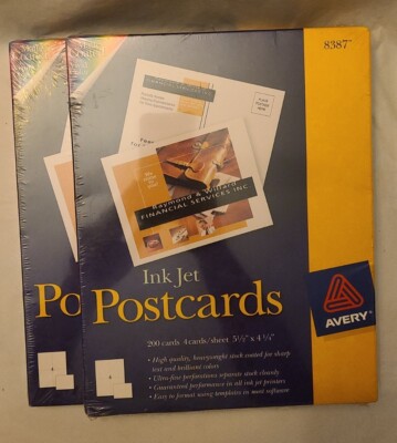 2 Avery 8387 Inkjet Postcard Perforated 5 1/2" x 4 1/4" 200/Box Matte ...
