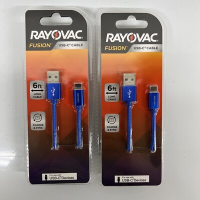 Rayovac Fusion 6 Foot USB C Cable Charging & Sync Blue 2 Pack | eBay