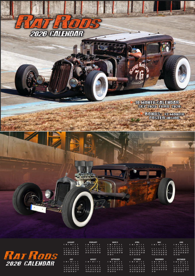 2026 RAT RODS GARAGE CALENDAR rusty cars old vintage air tools mechanic ...