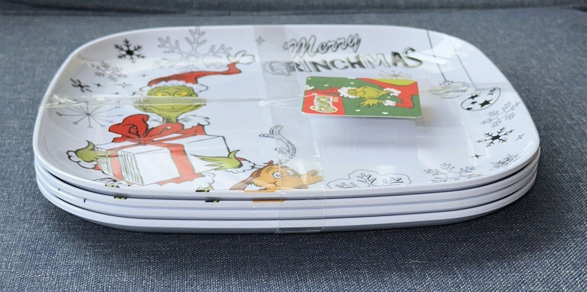 The Grinch Max Christmas Melamine Dinner Plates 11” Square 4 Merry ...
