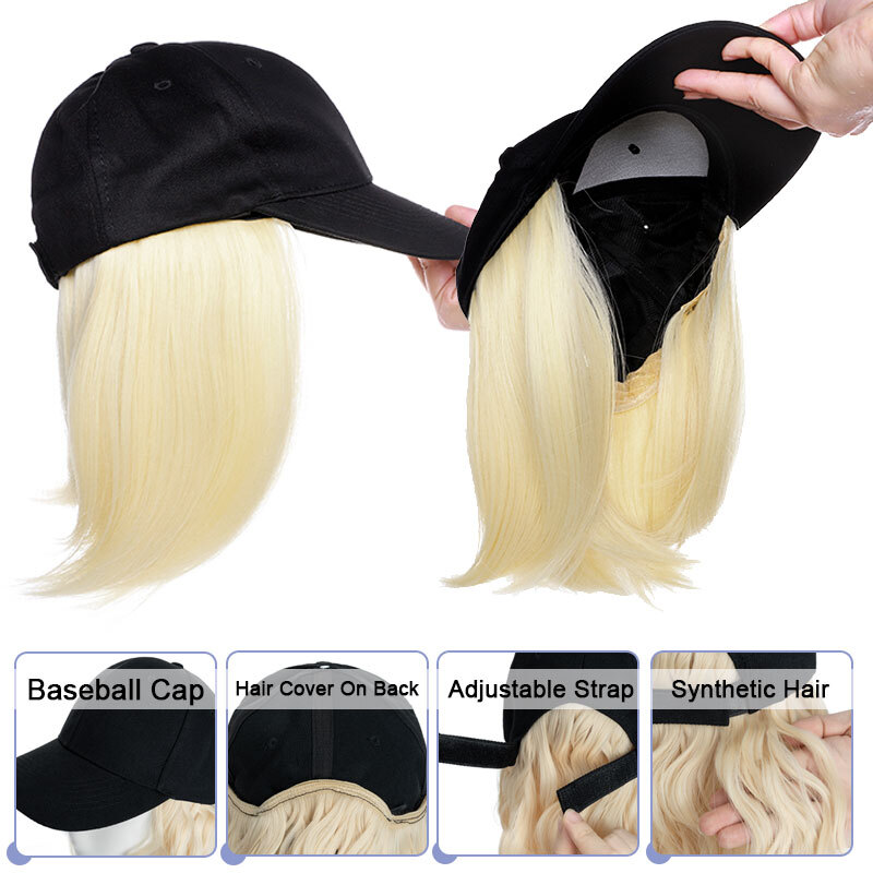 Highlights Straight Bob Wig Baseball Hat With Synthetic Hair Baseball ...
