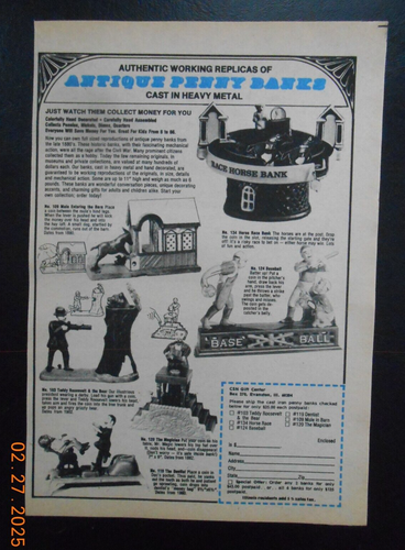 1976 Mechanical Penny Bank ad Baseball Race Horse Magician Dentist T ...