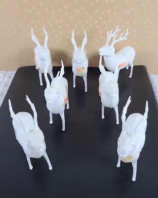 Vintage Christmas Celluloid Reindeer Set of Seven Originally went w ...