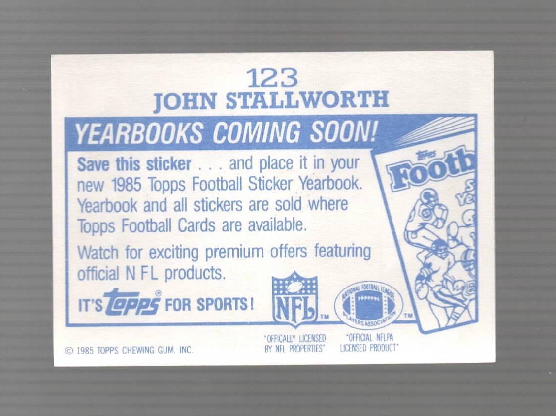 1985 Topps Stickers John Stallworth Pittsburgh Steelers #123 Near Mint ...