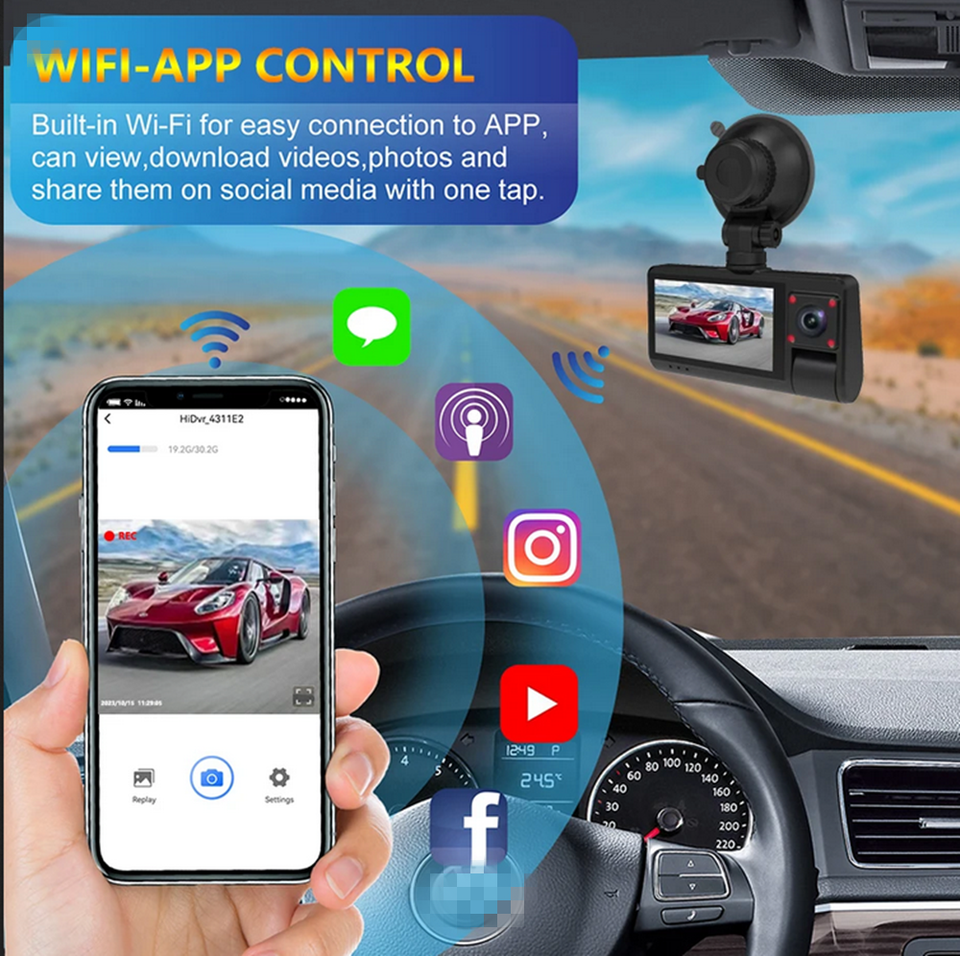 Touch Screen Car Dash Cam 1080P DVR Recorder Front Inside Rear Camera G ...
