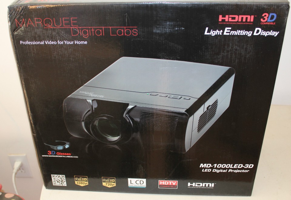 Marquee Digital Labs MD-1000LED-3D Home Theater Projector & Film Screen ...