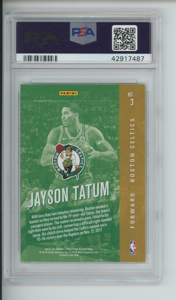 2017-18 Panini Jayson Tatum #3 Prestige Class Jason ROOKIE RC PSA 10 ...