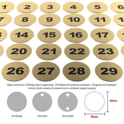1-35 Laser Engraved Number Discs Gold Brass 30mm Table Pub Club Tags ...