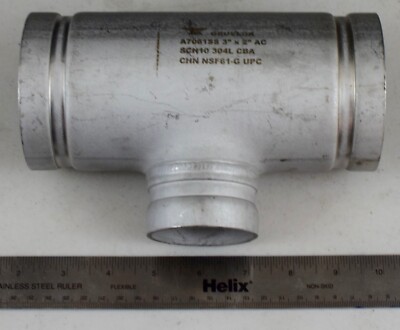 Gruvlok 1330007985 3x2" Grooved SCH-10 304 Stainless Steel Reducing Tee ...