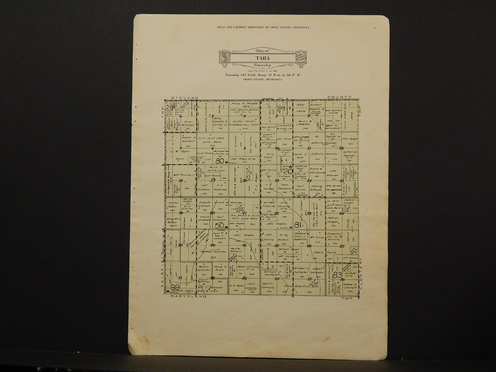 Minnesota Swift County Map Tara Township 1931 Y6#53 | eBay