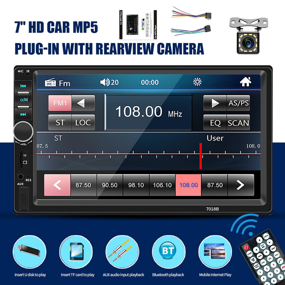 7" Double 2 DIN Car MP5 Player Bluetooth Touch Screen Stereo Radio With ...