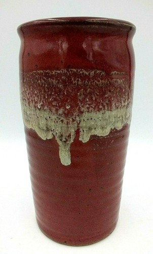 Handmade Bruning Pottery Studio Art Ceramic Stoneware Deep Red Drip ...