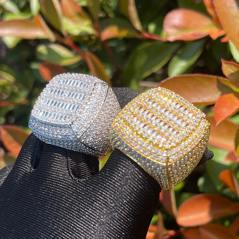 Simulated Diamond Square Pinky Ring 3CT Copper Plated Large Hip Hop ...