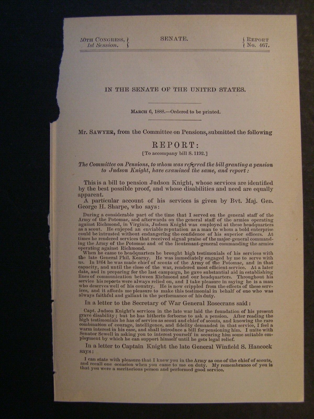 Government Report 1888 Judson Knight Arm of Potomac Armies Against VA ...