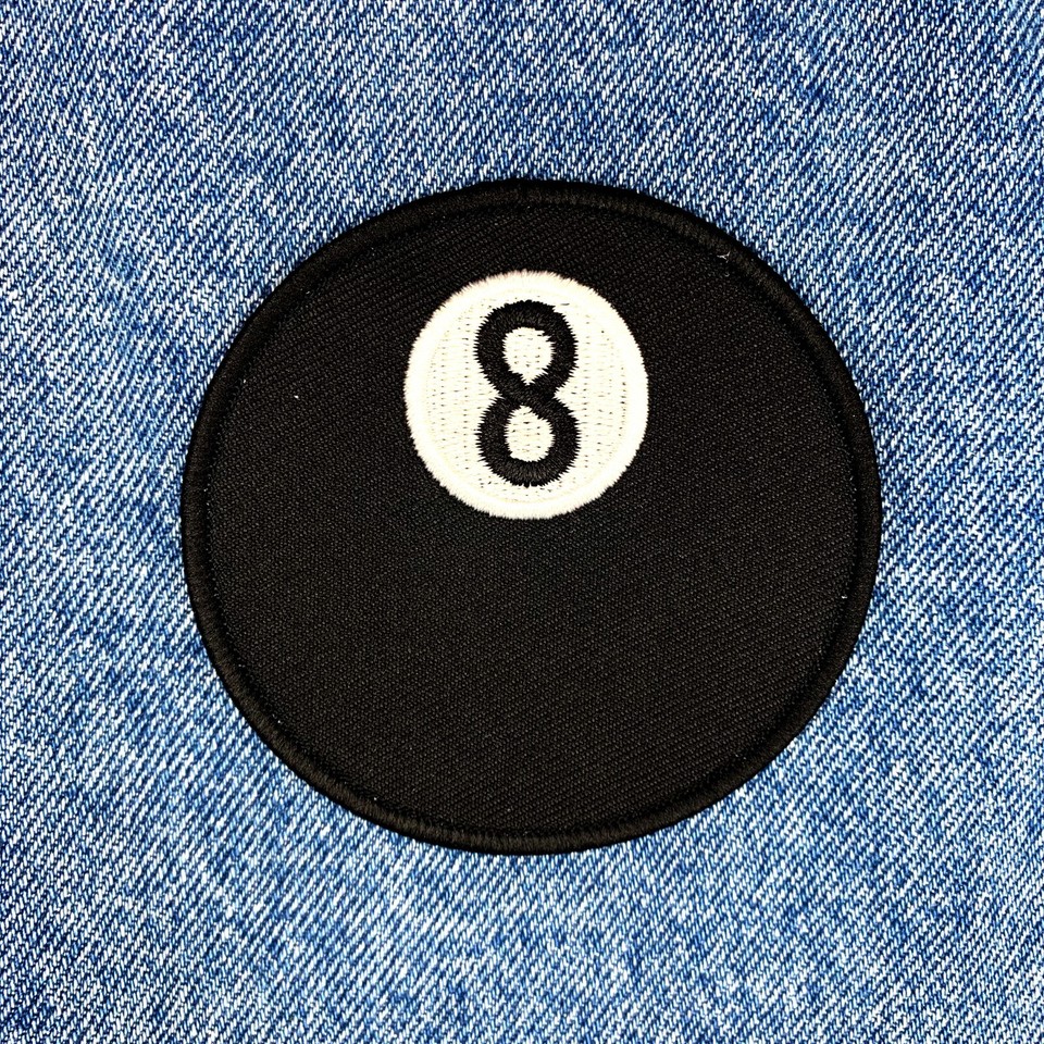 8-BALL PATCH embroidered iron-on POOL HALL BILLIARDS EIGHT MORALE BIKER ...