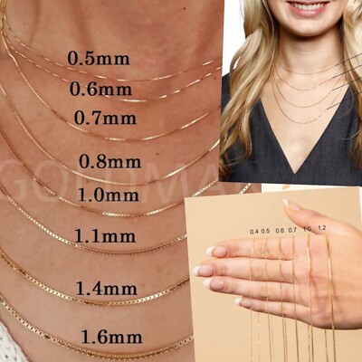 GOLd BOX Chain 14k link SOLID necklace her women gift 20” inch .5mm ...