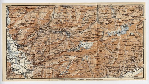 1930 VINTAGE MAP OF BERNESE ALPS DIABLERETS AIGLE MONTHEY SION ...