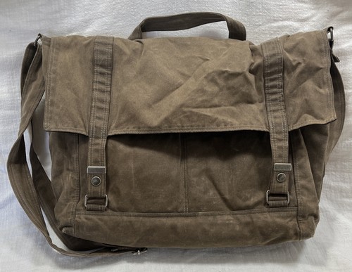 Moop Waxed Canvas Crossbody Bag Satchel Laptop Work Bag VGUC Olive Green | eBay