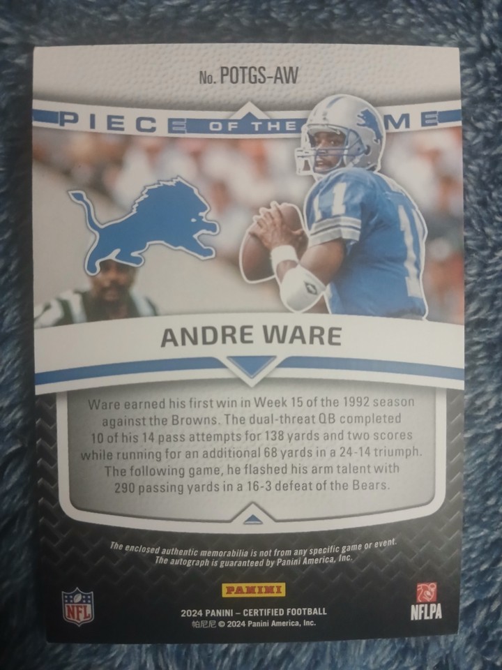 2024 PANINI CERTIFIED ANDRE WARE SP AUTOGRAPH PIECE OF THE GAME HEISMAN ...