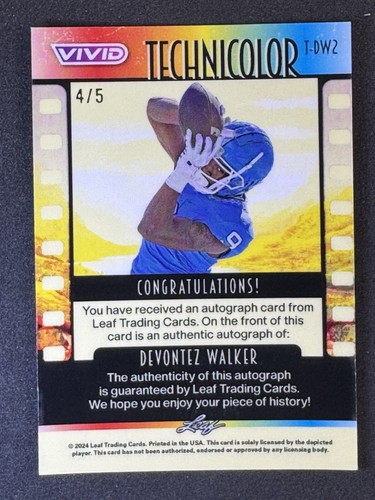 Devontez Walker 2024 Leaf Vivid Technicolor Black Mojo Auto 4/5 UNC ...