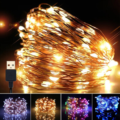 USB Plug In 100 LED Fairy String Lights DIY Micro Copper Wire Xmas ...