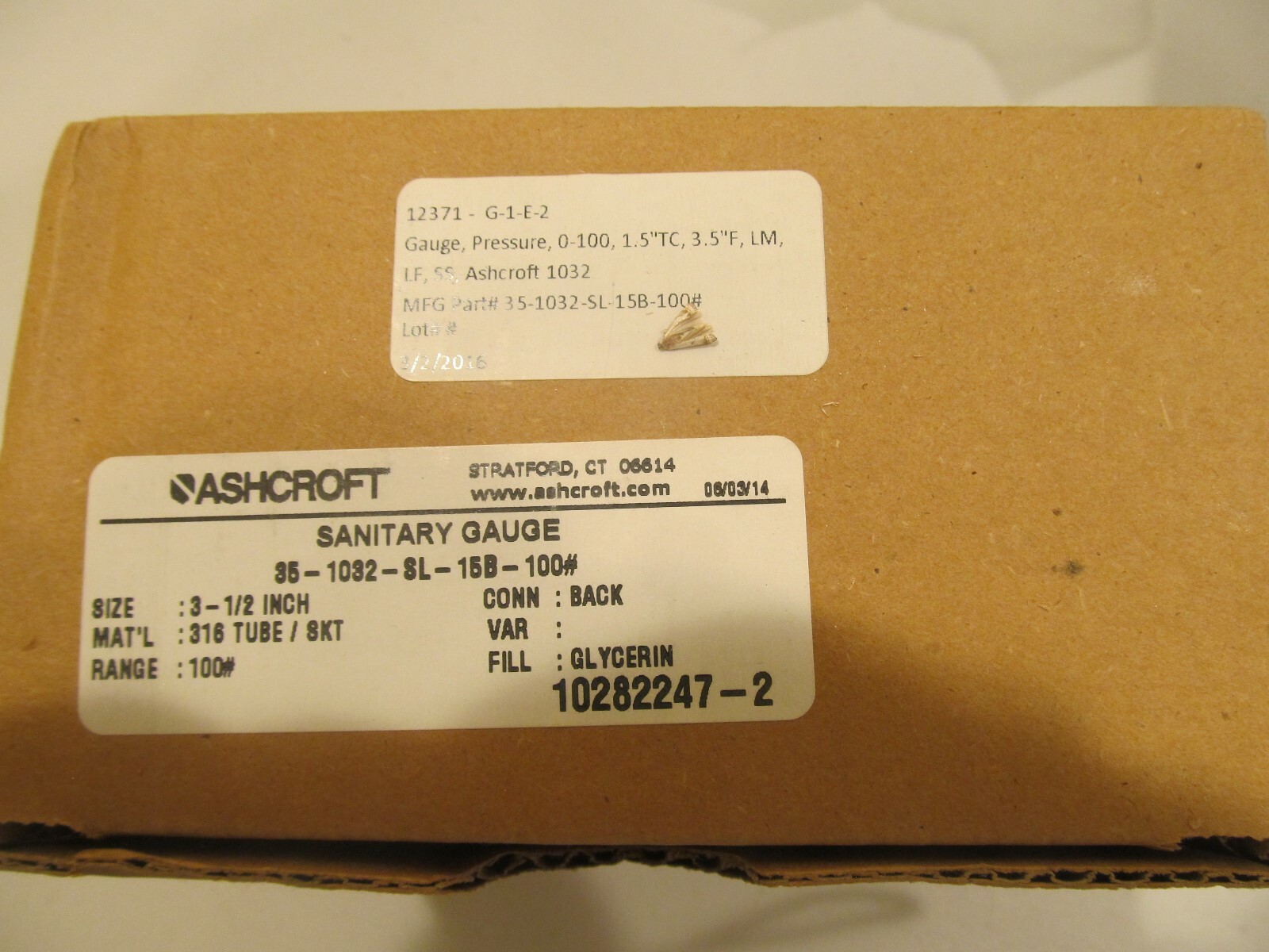 Ashcroft 1032 Pressure Gauge, 0-100, 1.5"Tri Clamp, 3.5"F, LBM, Liquid ...