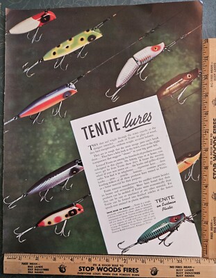 1938 Tenite Fishing Lures made by Eastman Kodak. 11X14 Magazine Ad ...