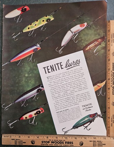 1938 Tenite Fishing Lures made by Eastman Kodak. 11X14 Magazine Ad ...