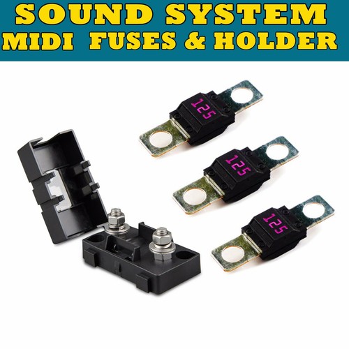3PCS 125A AMP MIDI FUSES + HOLDER FOR LITTEL FUSE DUAL BATTERY AND MEGA ...