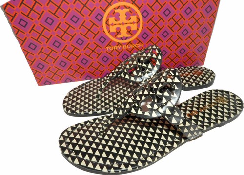 TORY BURCH Miller Thongs Leather Sandals Triangle Geo Flip Flops Slides ...