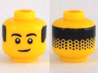 LEGO Minifigure Head Boy Lopsided Smile Black Backside Hair with Razor ...