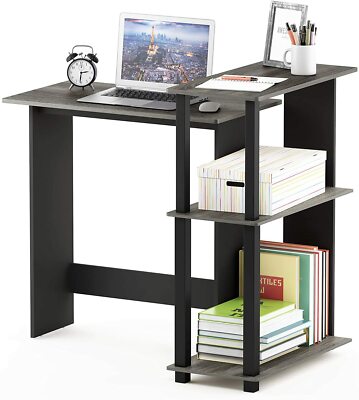 Gray Grey Black Wooden Corner Desk Bookshelf Computer Laptop Table Home ...