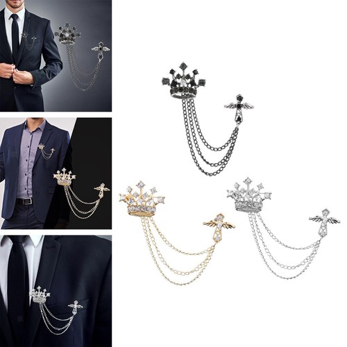 Crown Brooch for Men with Chains Wedding Brooch for Prom Suit | eBay UK