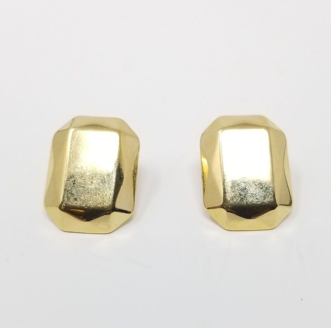 Vintage Rectangular Gold Tone Post Earrings, Faceted Design Minimal ...