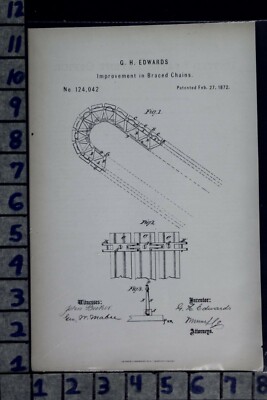 1872 EDWARDS LANARK ILLINOIS BRACED CHAINS INDUSTRIAL PATENT LITHO ...
