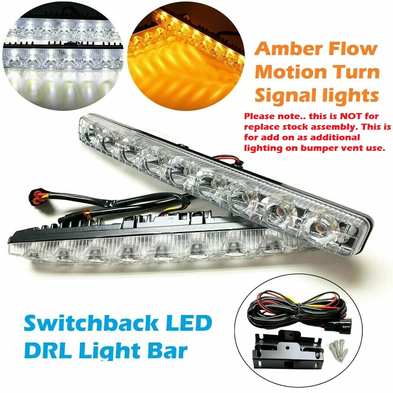9 LED Dual Color Flow Amber Daytime Running Light Bumper DRL Turn ...