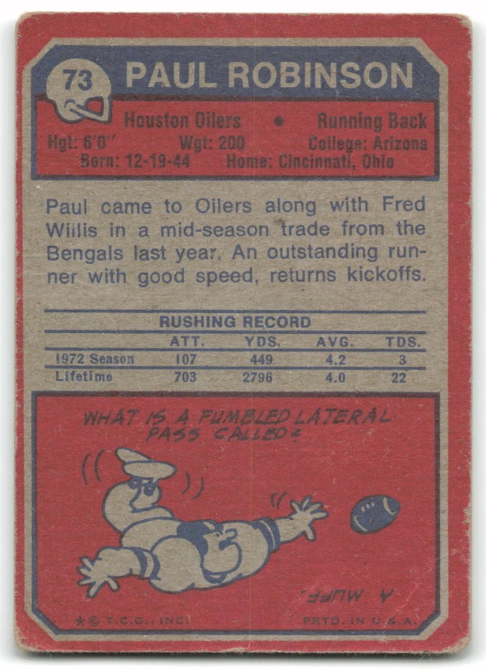 1973 Topps #73 Paul Robinson Houston Oilers ** Creased **3AR | eBay