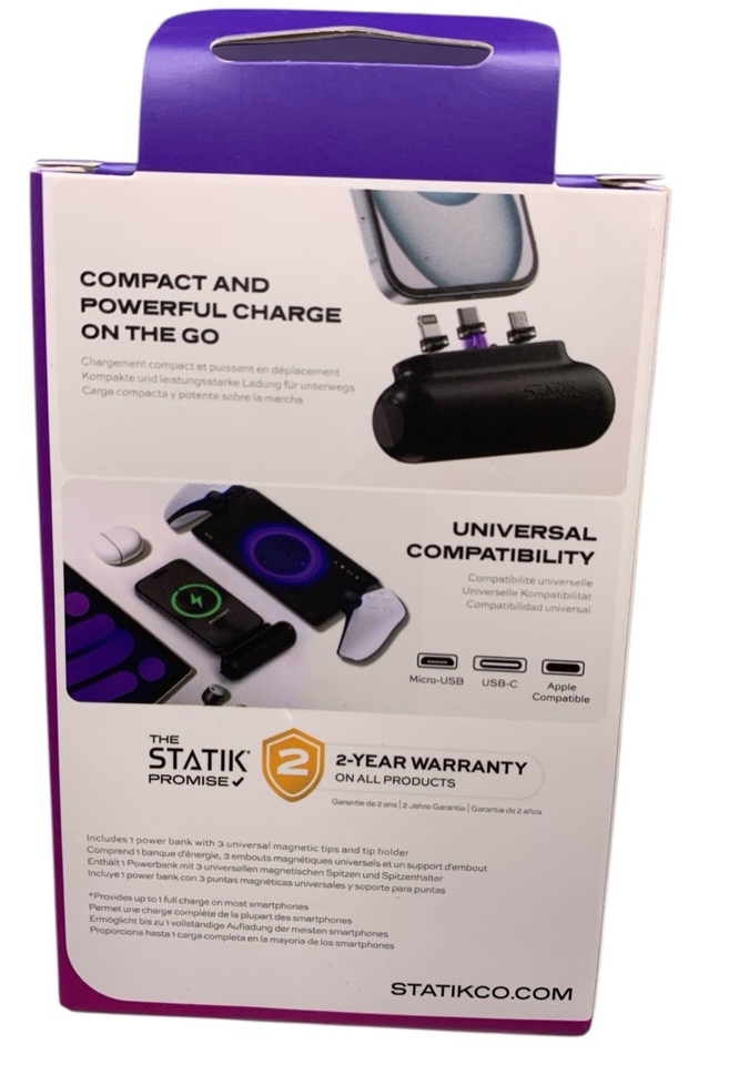 Statik Snap-N-Charge Universal Power Bank 3 Magentic Connectors 3200mAh ...