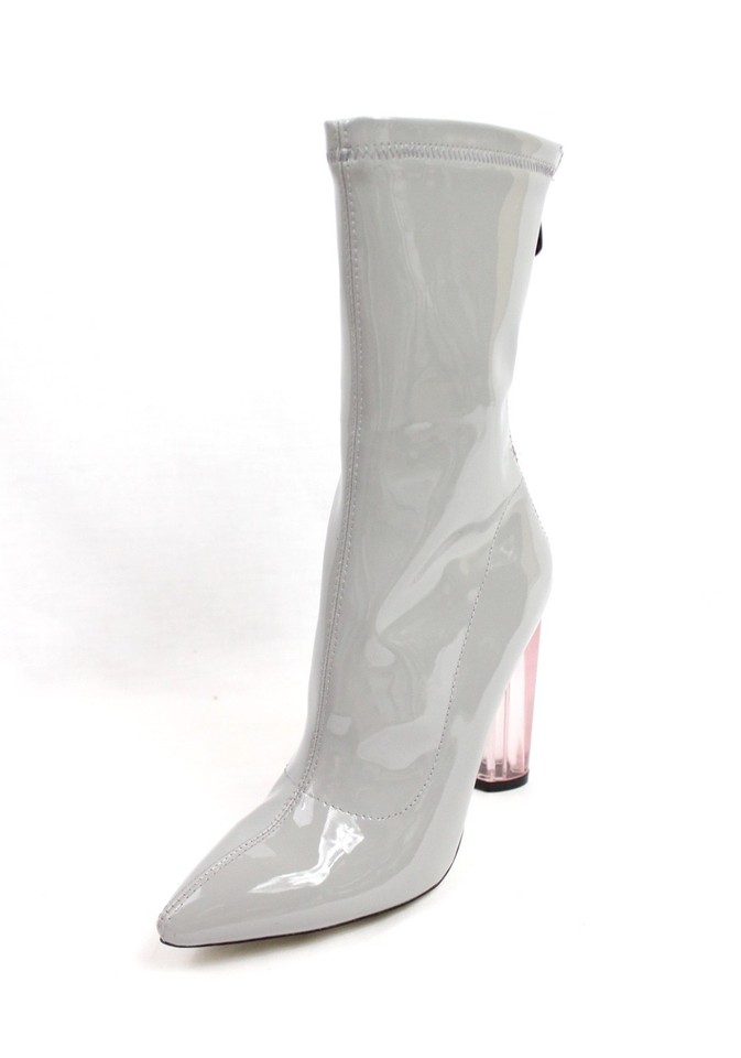 Pointy Toe Block Chunky Clear Perspex Lucite Heel Ankle Boot Bootie ...