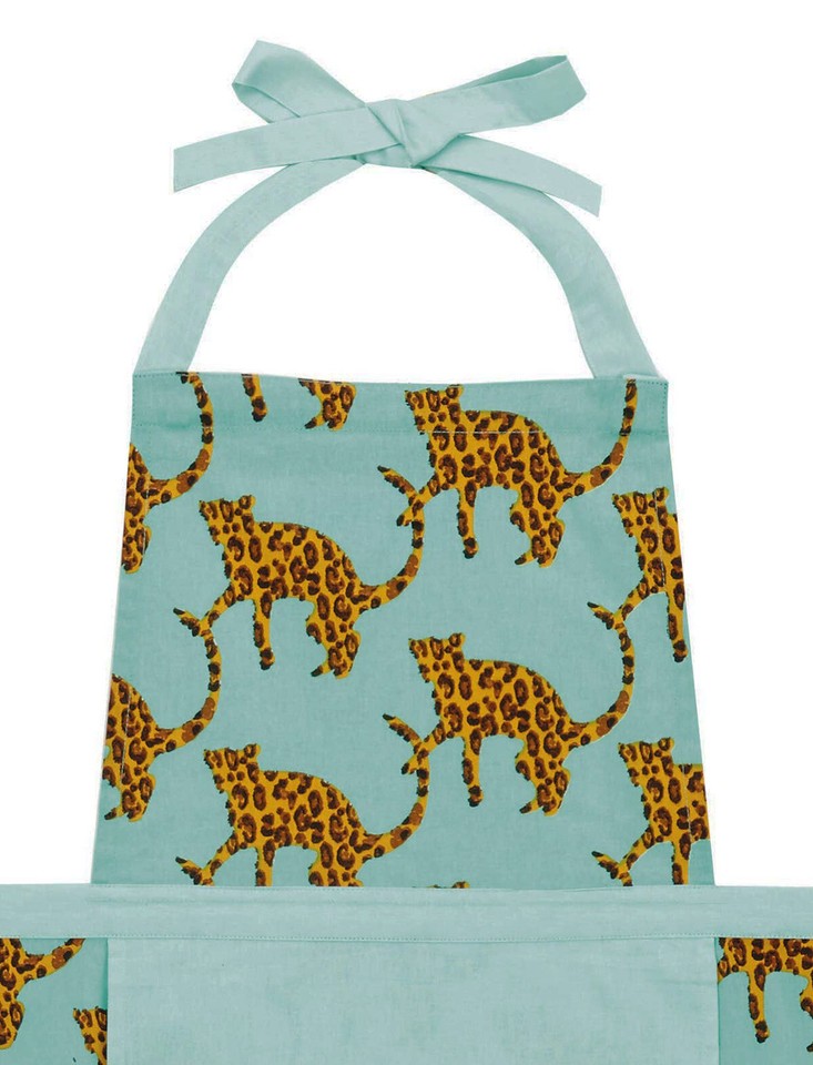 Apron Jungle Cats Teal Leopards Hand Screen Printed Cotton Kendra Dandy | eBay