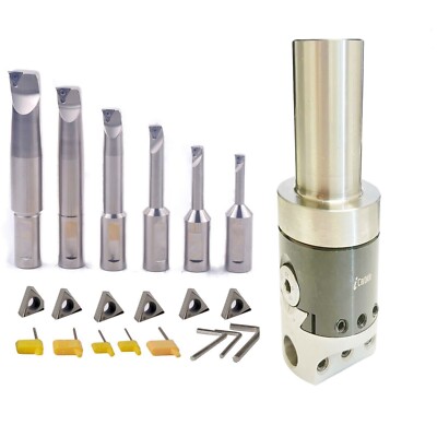 32MM SHANK 2" BORING HEAD SET 6PCS 1/2 INDEXABLE BORING BAR & 6 CARBIDE ...