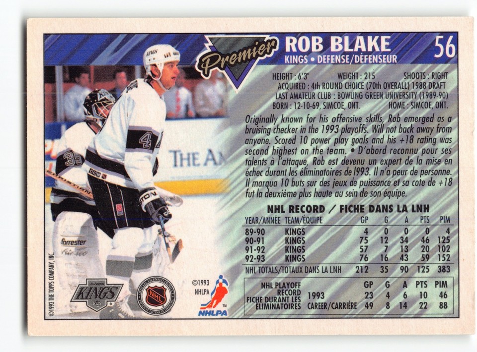 Rob Blake 1993 Kings Hockey Card | eBay