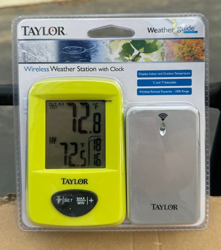 TAYLOR WEATHER STATION WITH CLOCK WIRELESS 100FT. YELLOW 1511AST1 | eBay