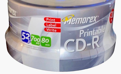 Memorex Recordable Printable CD-R 52x 700MB 80-Minute 30 Pack New | eBay