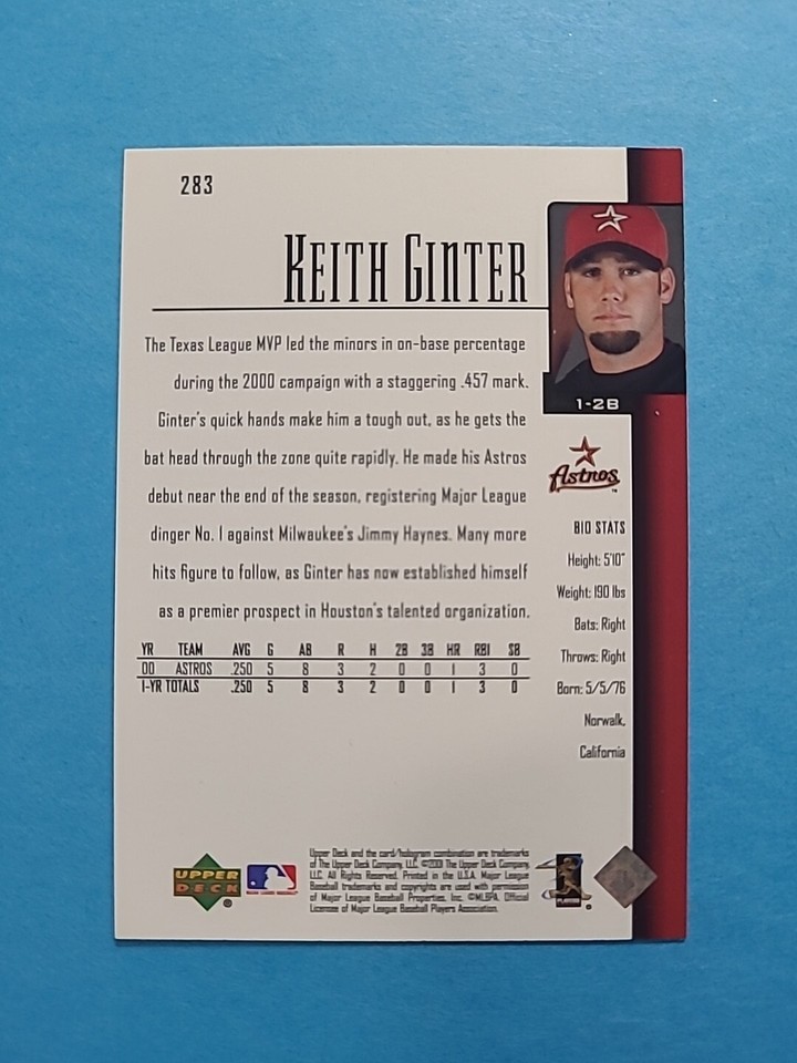 KEITH GINTER 2001 UPPER DECK BASEBALL CARD # 283 H2842 | eBay