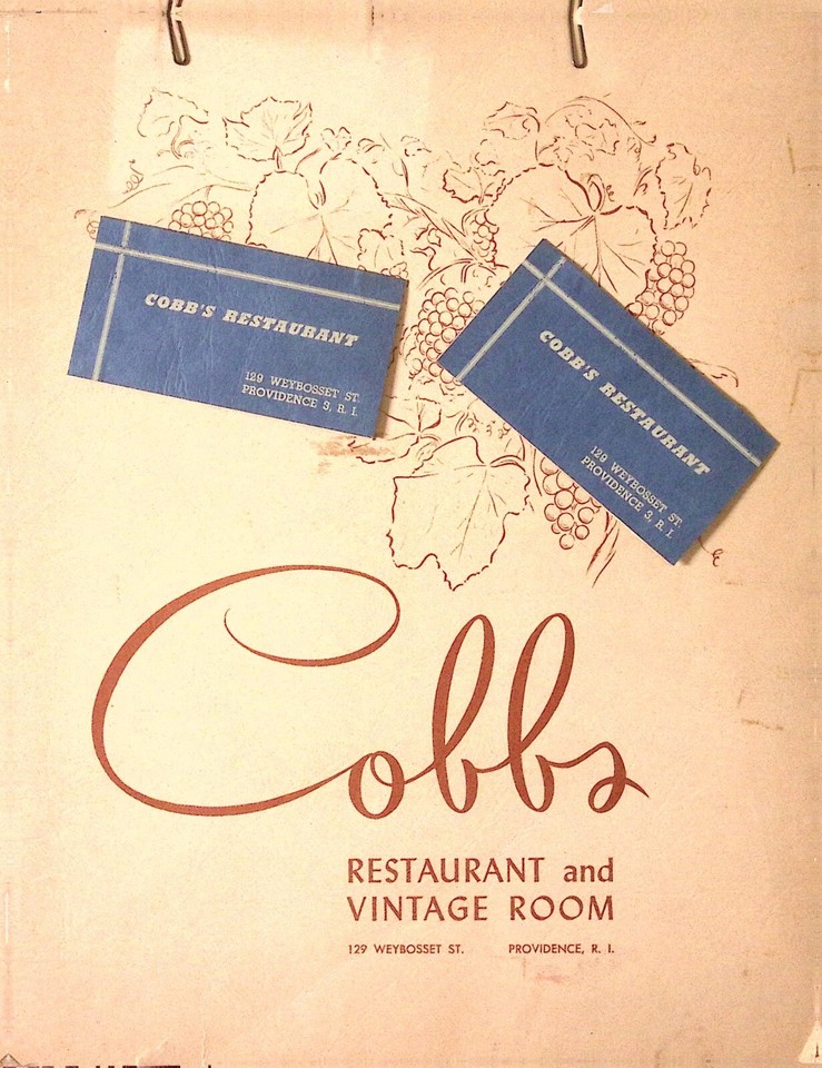 c1940s Cobbs Restaurant and Vintage Room PROVIDENCE RI Lunch Dinner ...