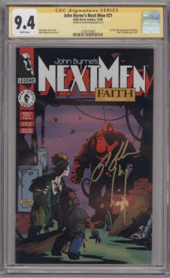 John Byrne's Next Men #21 CGC 9.4 White Pages SS 1st Hellboy Signed Ron ...