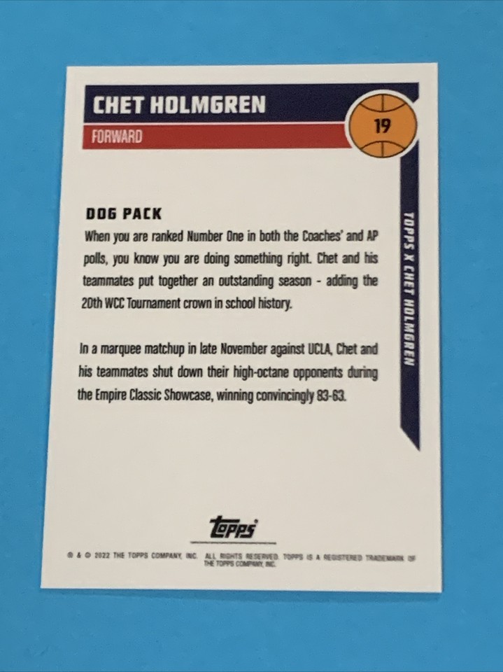 2022 Topps X Chet Holmgren Rookie #19 Dog Pack RC | eBay