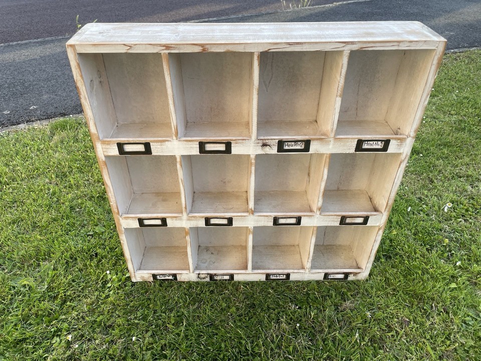 Rustic Wooden Pigeon Hole Storage Unit Cubby Shelf with Label Holders ...